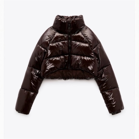Zara | Jackets & Coats | Zara Shiny Maroon Cropped Puffer Jacket | Poshmark